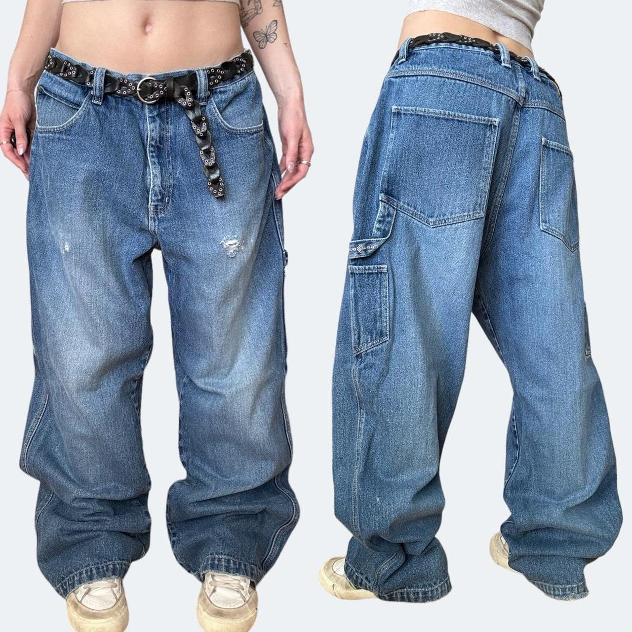 Vintage baggy cargo jeans pants by early 2000s... - Depop