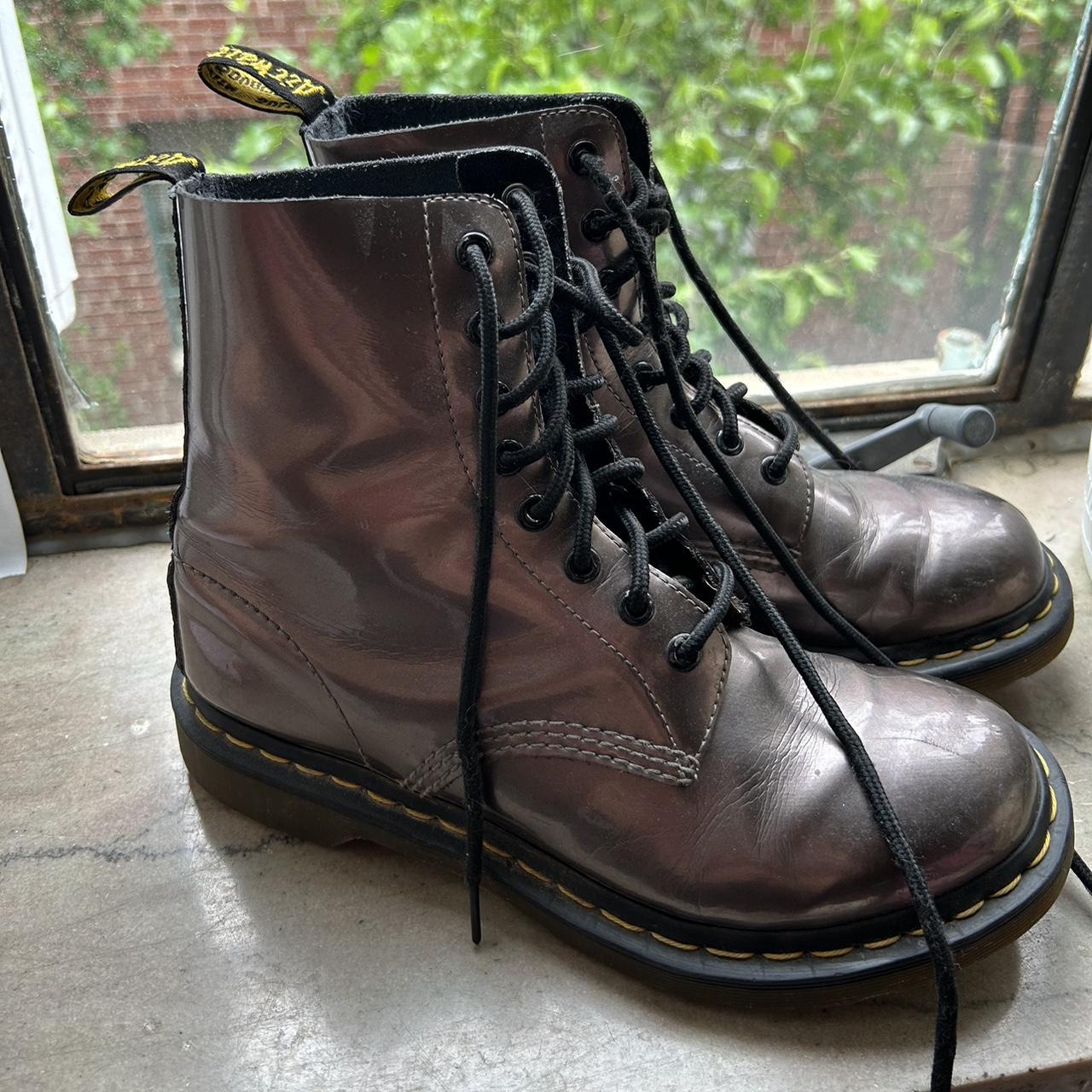 preloved silver/metallic authentic doc martens lace... - Depop