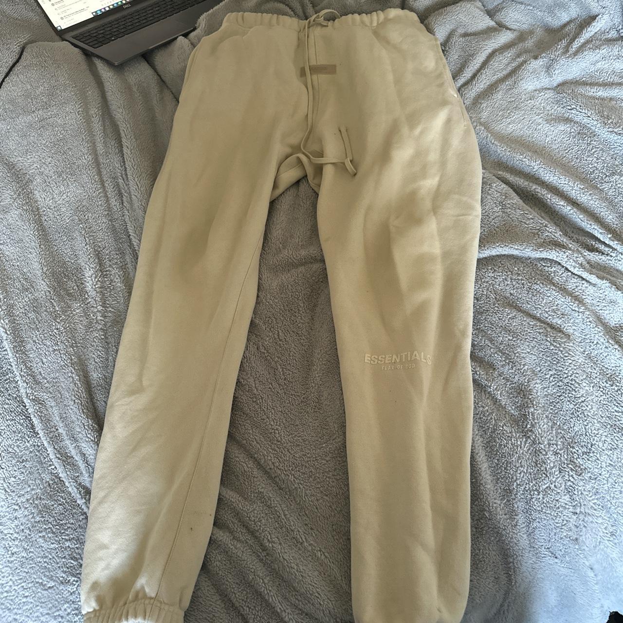Fear of god essentials cream joggers Size... - Depop