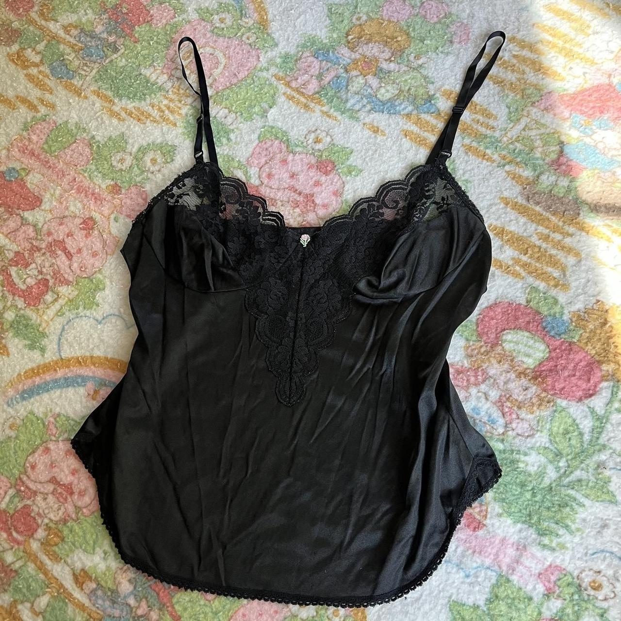 vintage maidenform black lace tank top lightweight... - Depop