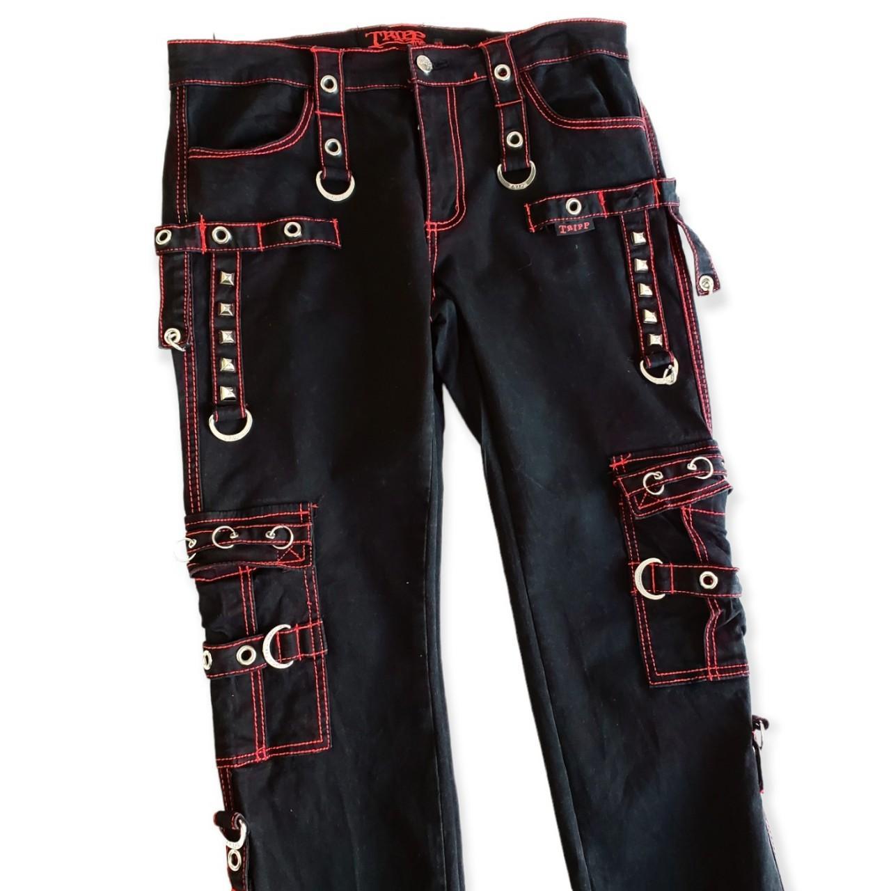 -Tripp NYC Red and Black Goth Jeans- Size: Men's US... - Depop