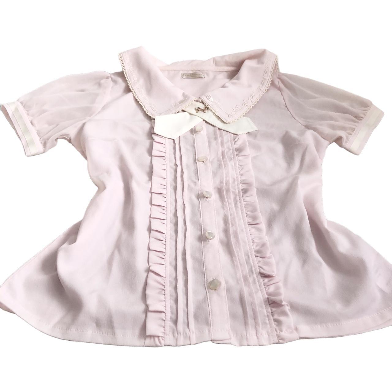 Baby pink Axes femme sailor collar button up bow... - Depop