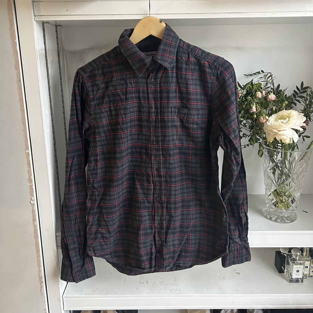 Steven Alan shirt in red and grey checkered wool... | Depop