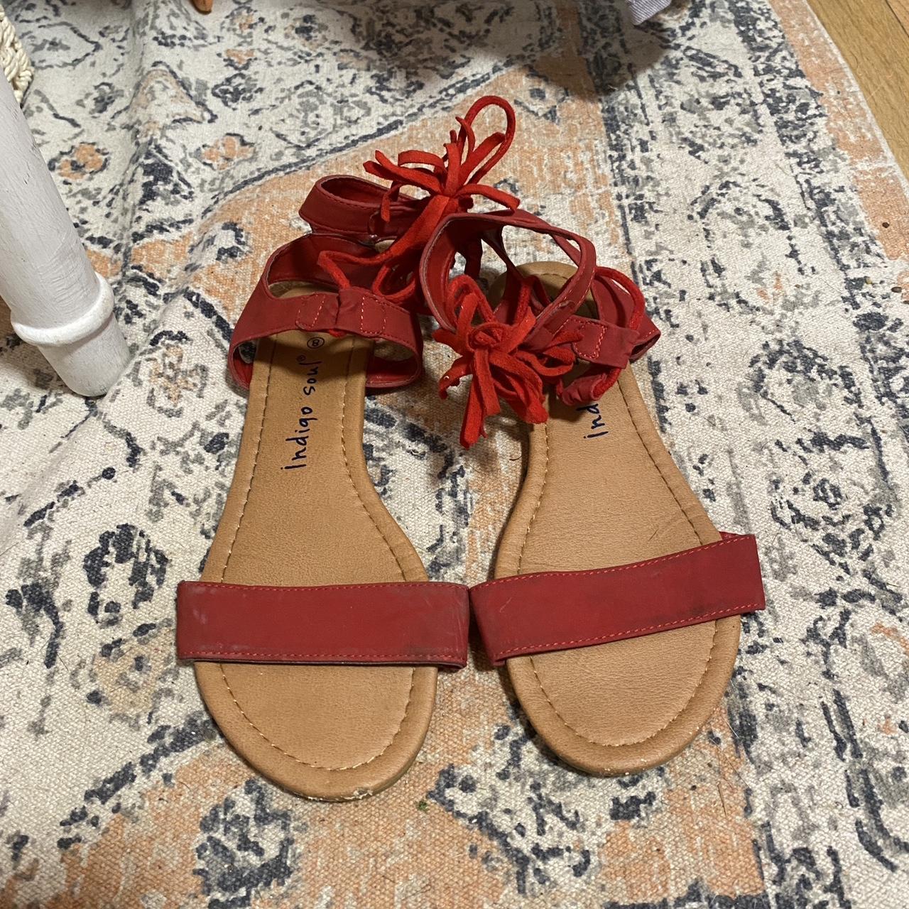 Red Lace Up Sandals SIZE: 8 - Depop