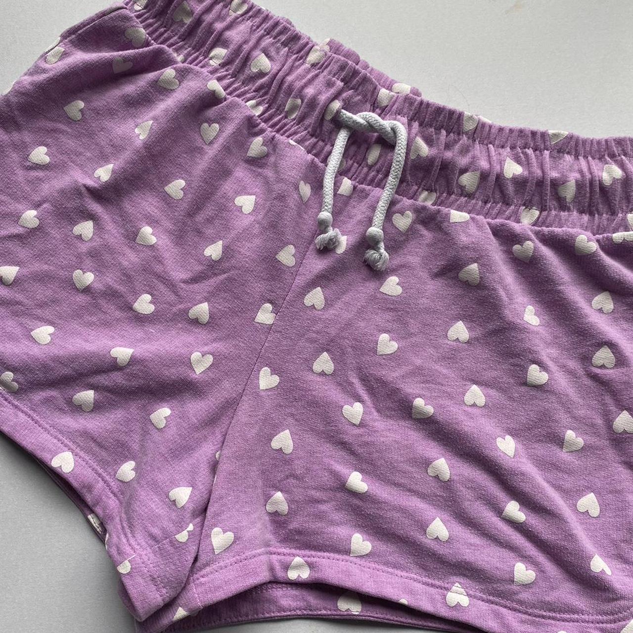 Purple and white heart pajama shorts Size... - Depop