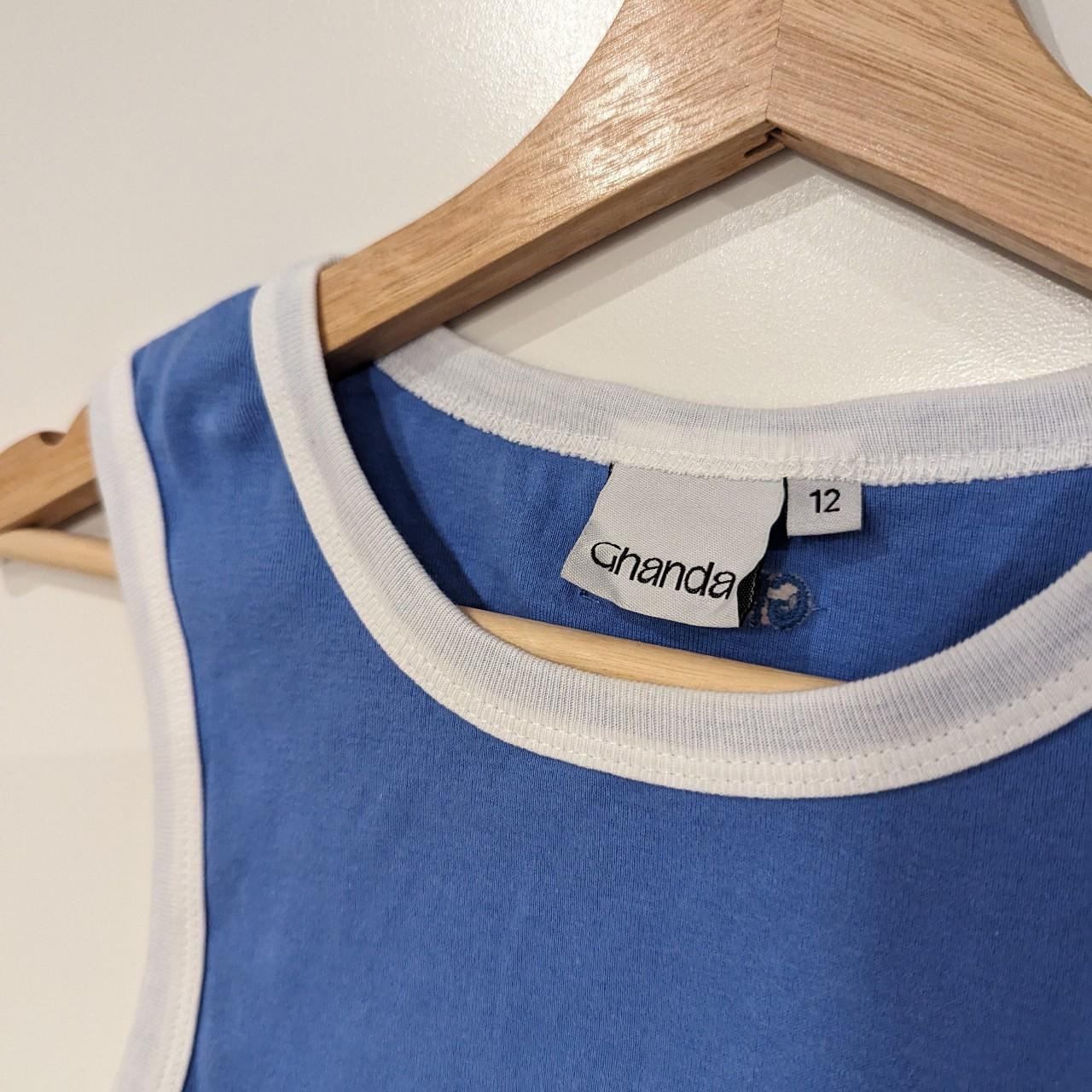 Ghanda blue with white detail crop tank. Size 12,... - Depop