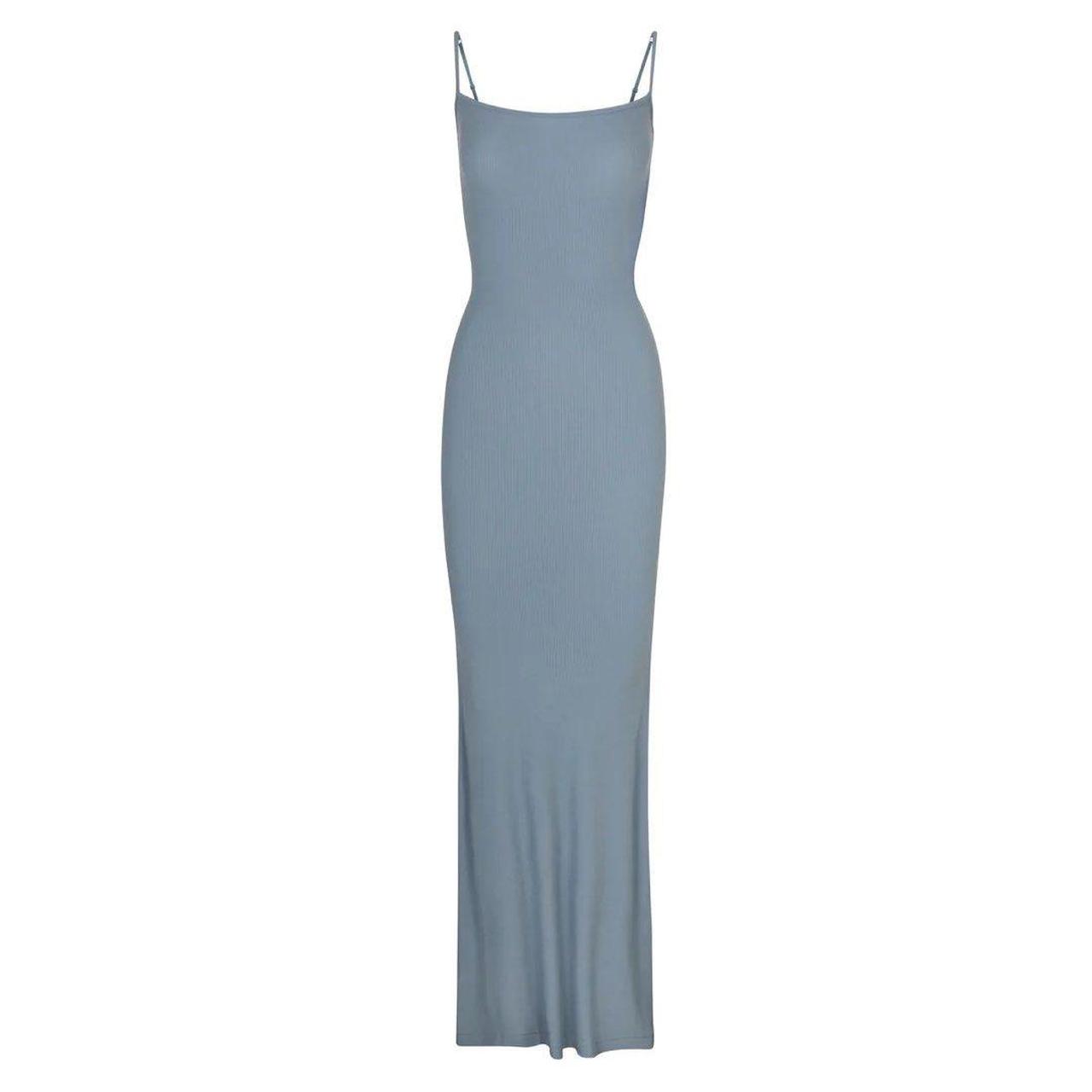 skims soft lounge slip dress in arctic blue size... - Depop