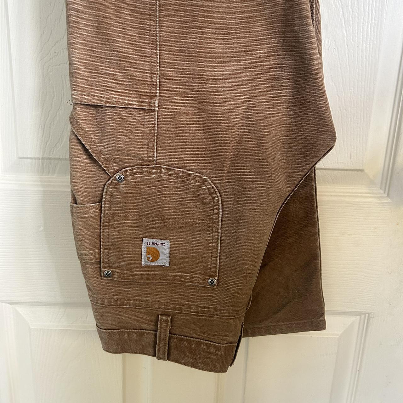 Brown drippy as hell carhart double knee trousers... - Depop