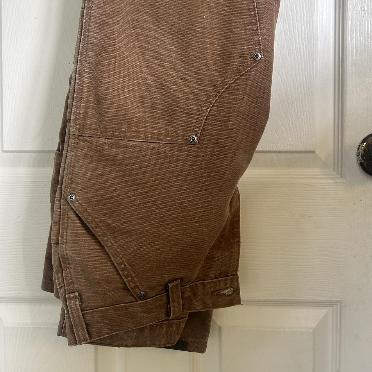Brown drippy as hell carhart double knee trousers... - Depop