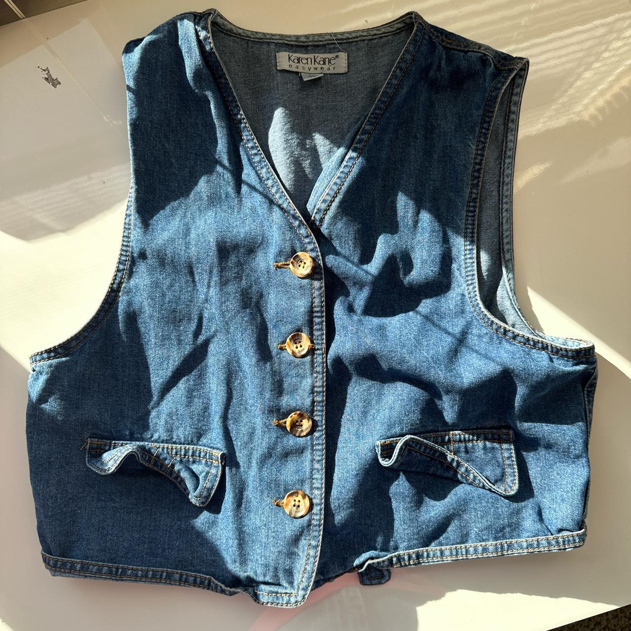 Authentic 90s vintage Denim Vest with Tortoise Shell... - Depop