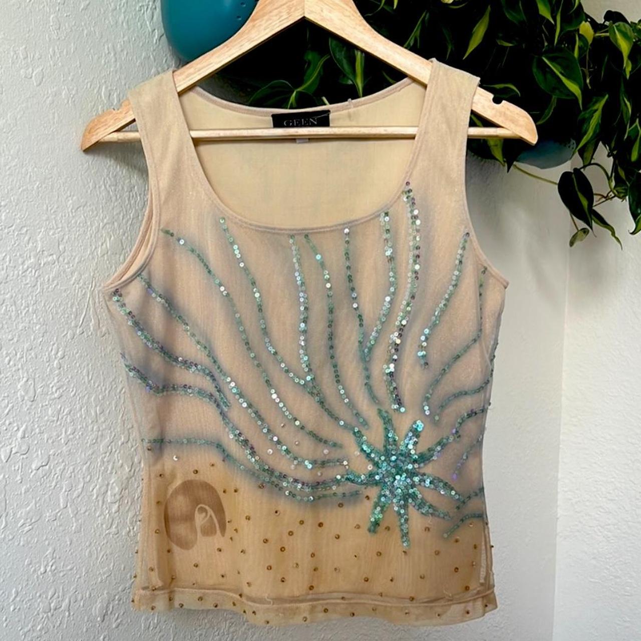 Rare vintage GEEN Morgan mesh sequin beaded tank in... | Depop