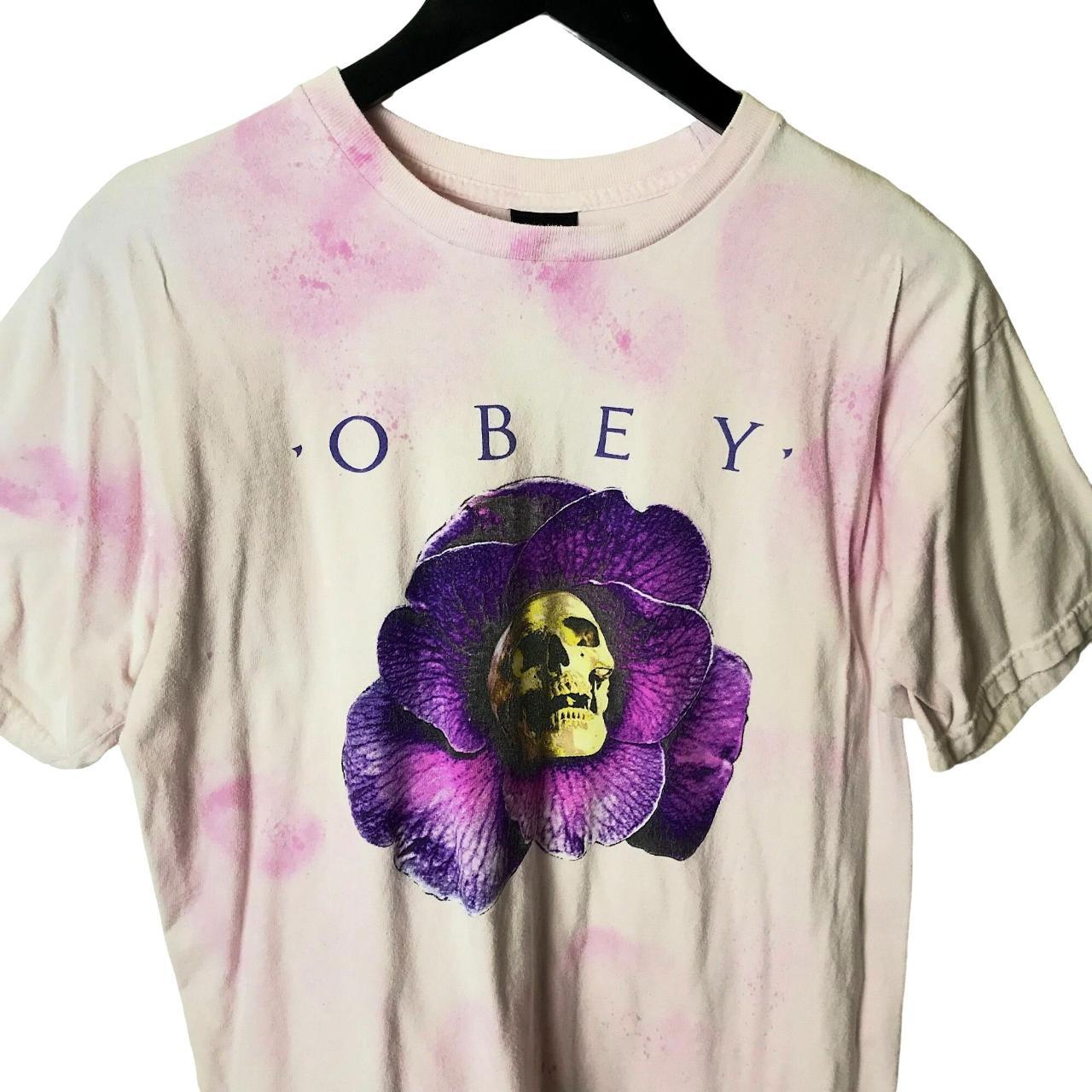 Obey T Shirt Flower Skull Paint Splatter Graphic Tee... - Depop