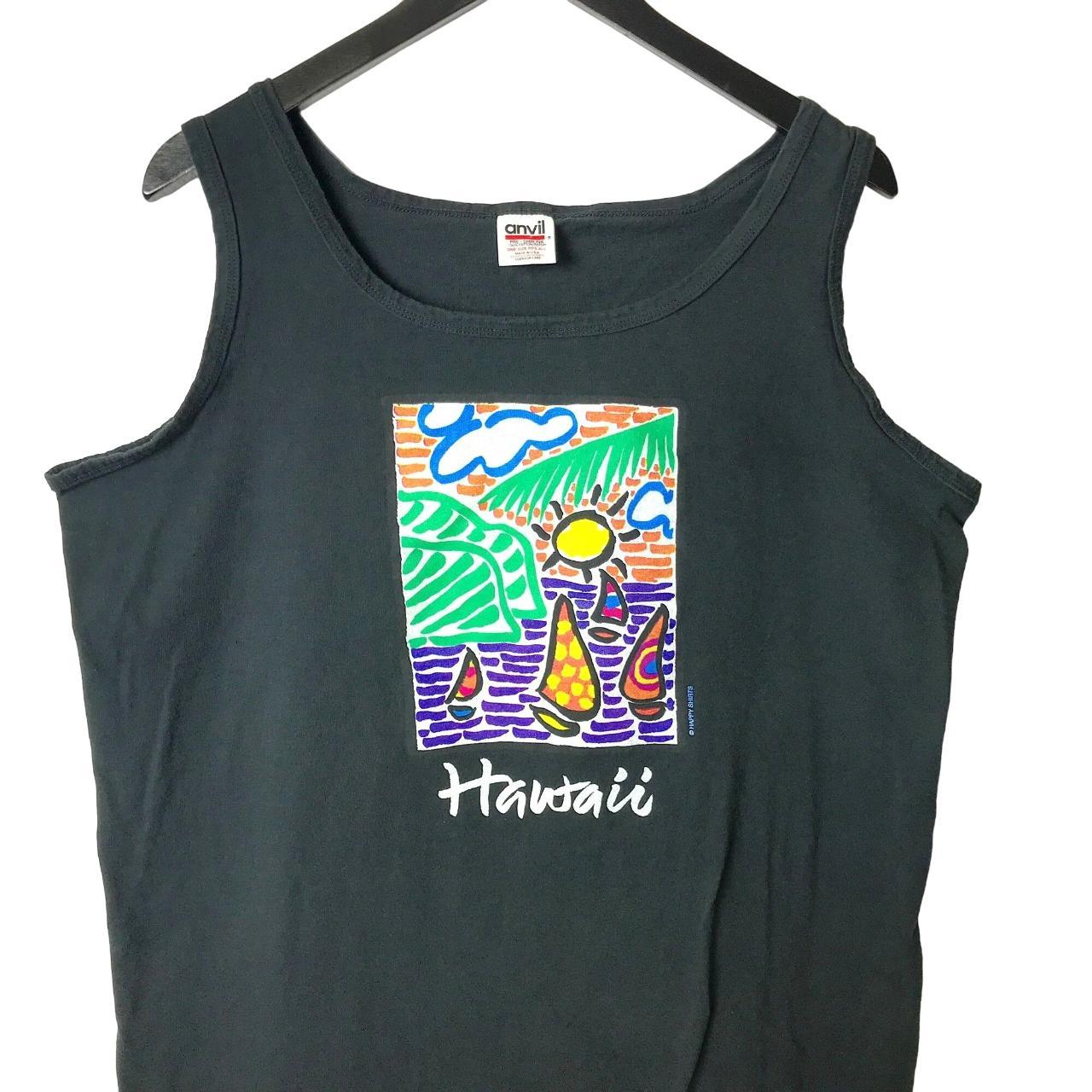 90s Vintage Hawaii Tank Top Drawing Single Stitch... - Depop