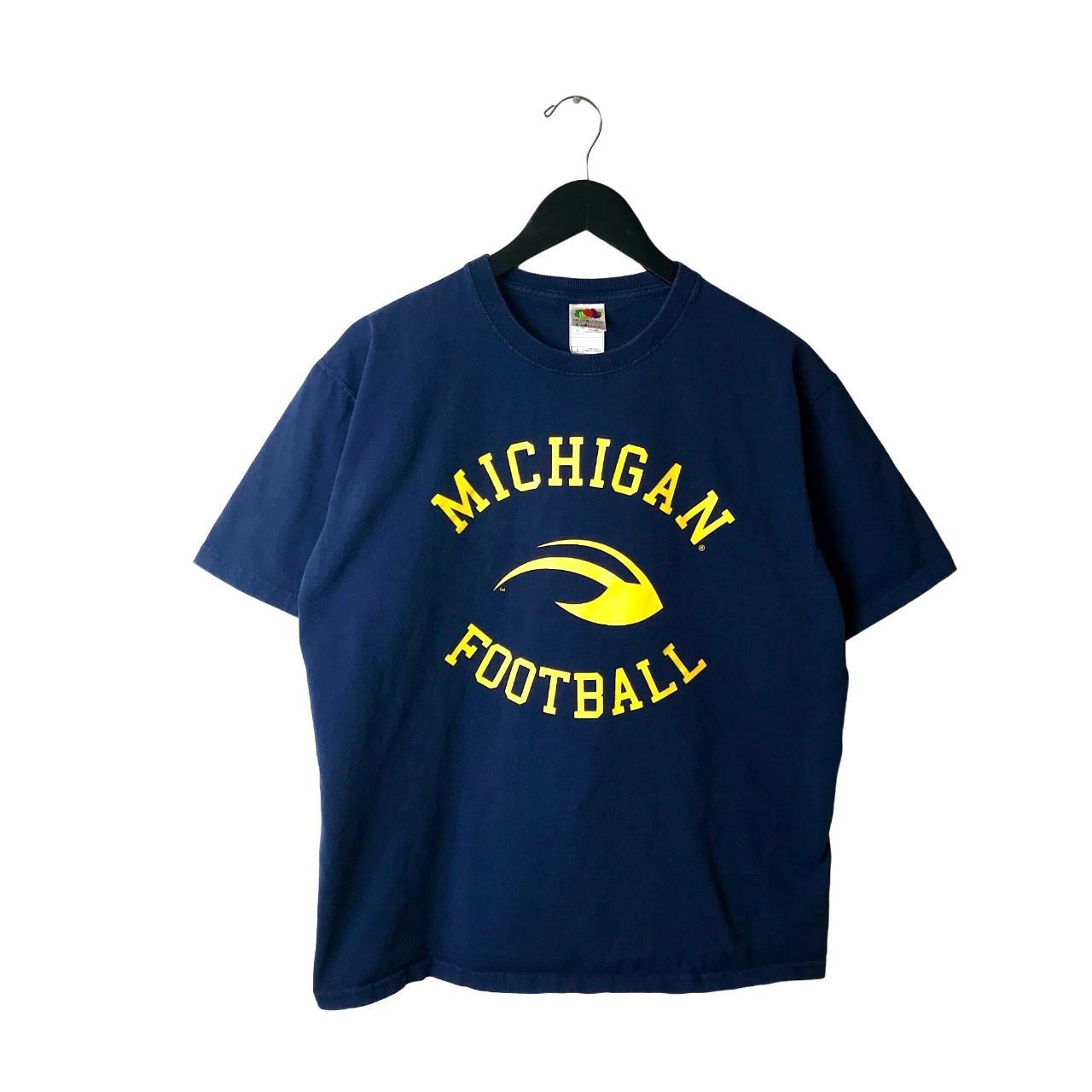 Vintage Y2K Michigan Football T Shirt Blue Large L... - Depop