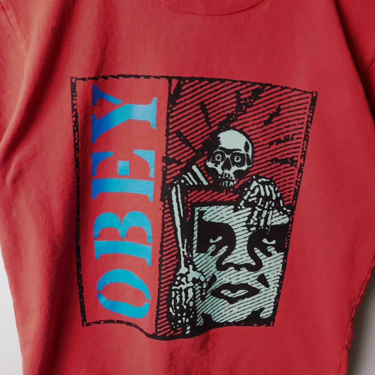 Obey T Shirt Womens Red Small S Skeleton Graphic Tee... - Depop