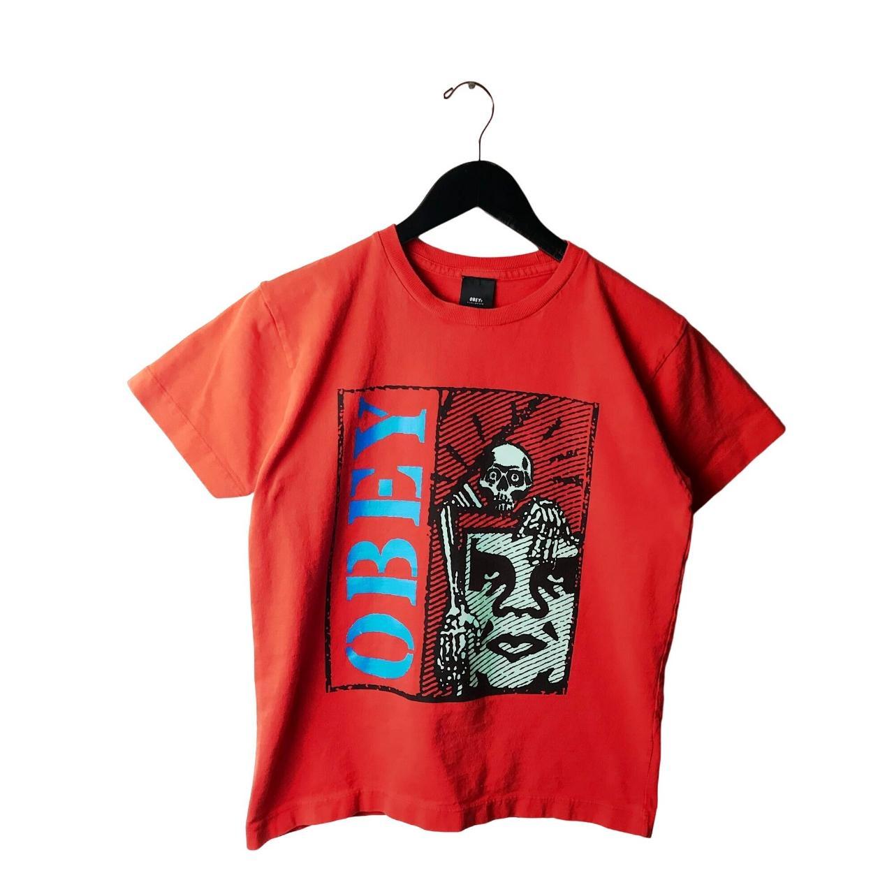 Obey T Shirt Womens Red Small S Skeleton Graphic Tee... - Depop