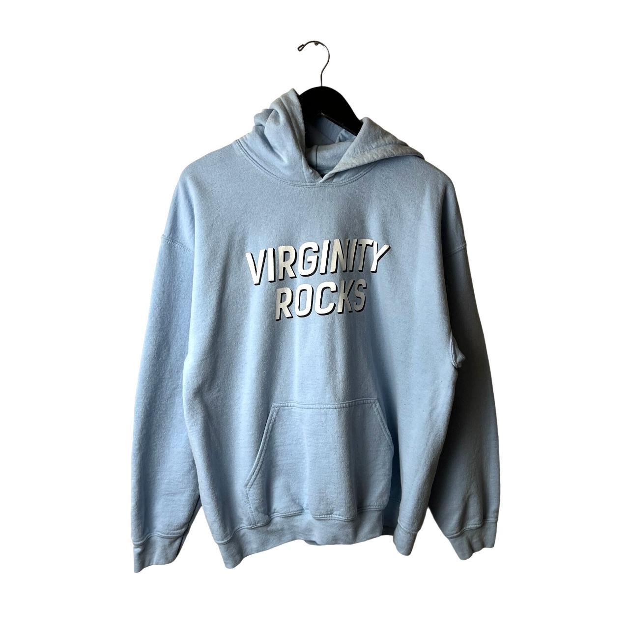 Virginity Rocks Hoodie Adult Blue Large L Sweatshirt... - Depop