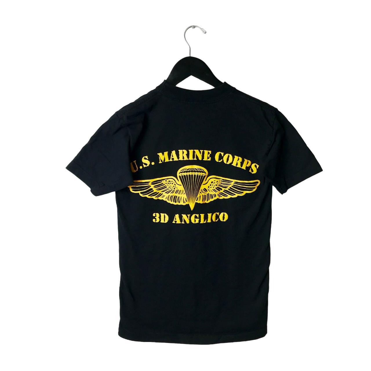 90s USMC 3D Anglico Military Tee Small Black 100%... - Depop