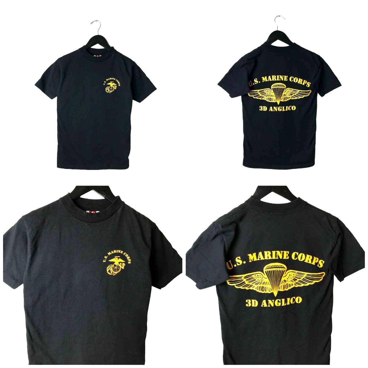 90s USMC 3D Anglico Military Tee Small Black 100%... - Depop