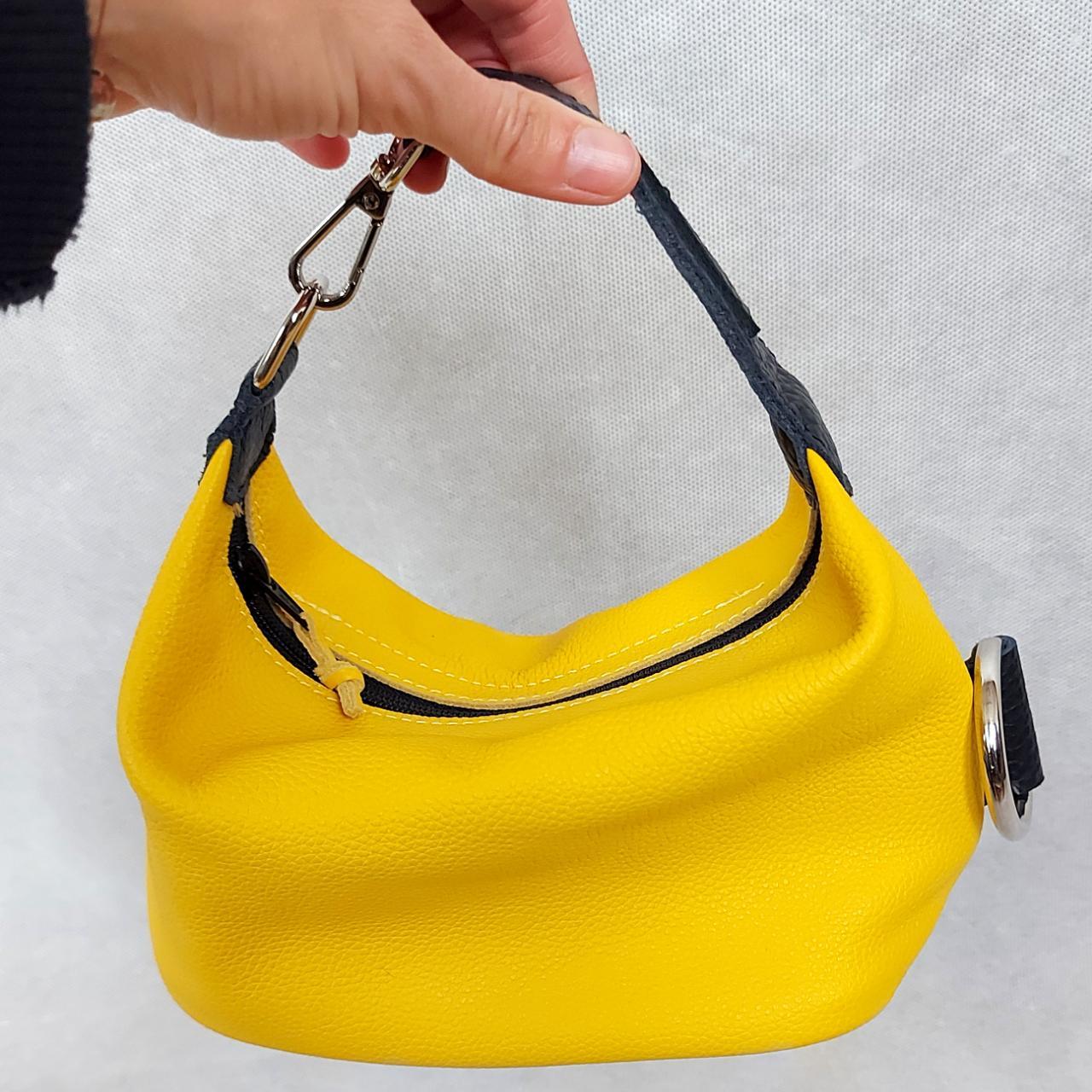 Small yellow leather handbag. No lining. One small... - Depop