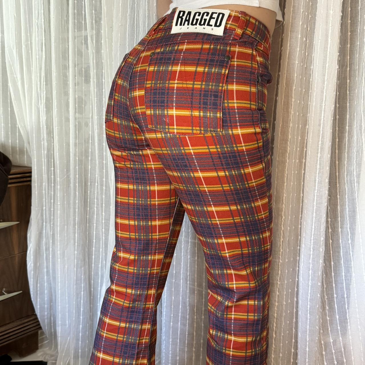Flared plaid ragged priest denim pants. These are so... - Depop