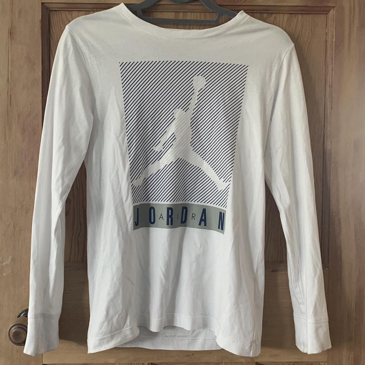 AIR JORDAN White long sleeve top 12-13yrs Hardly... - Depop