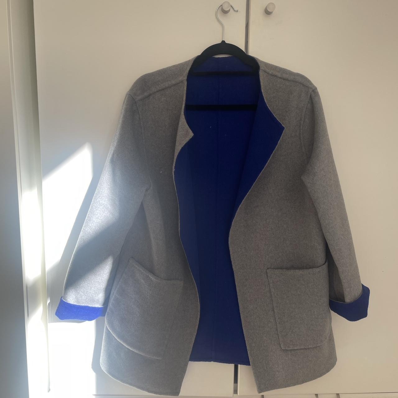 JAEGER Jaeger Reversible Wool Coat in Grey and... - Depop