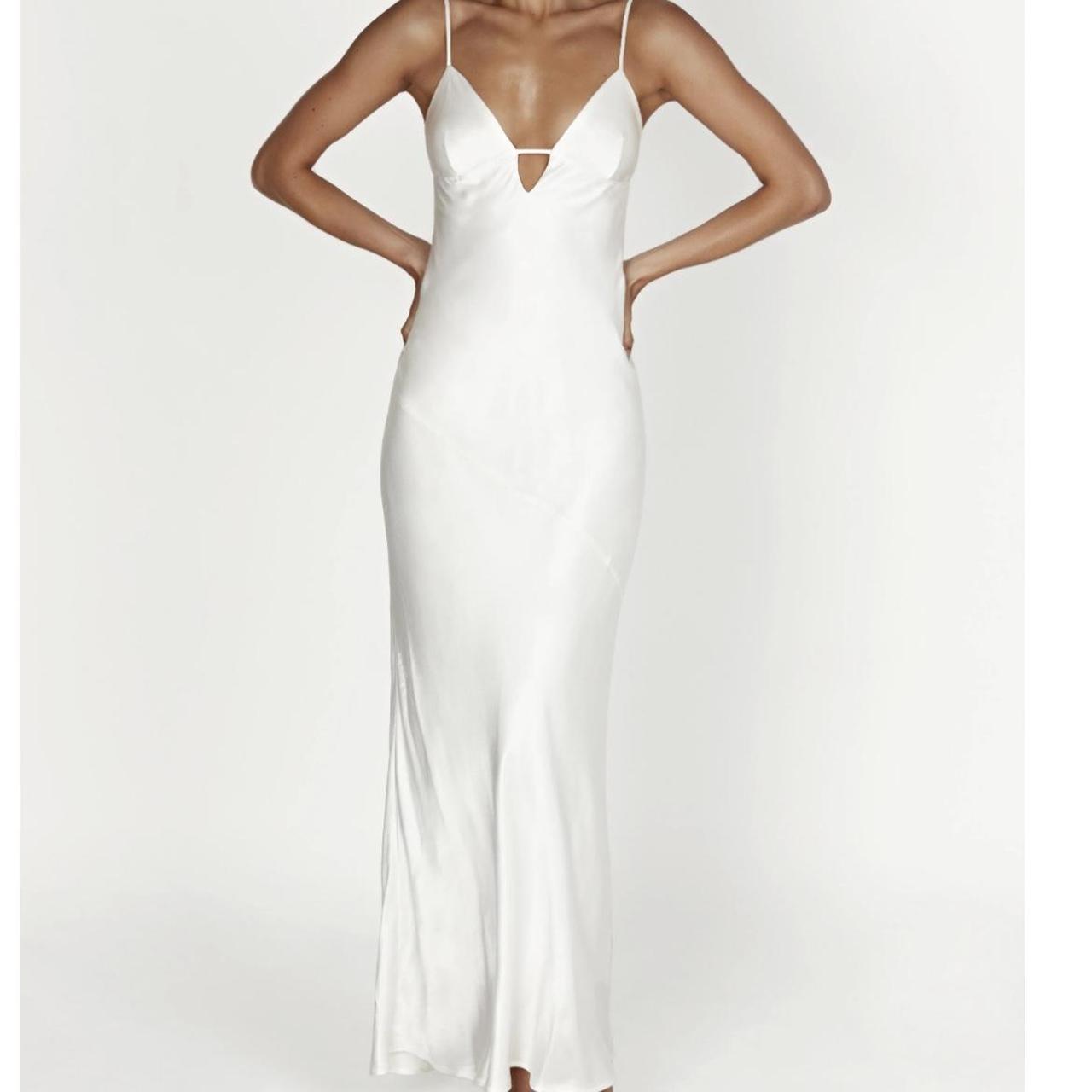 White meshki silk dress with strappy low back Cora... - Depop