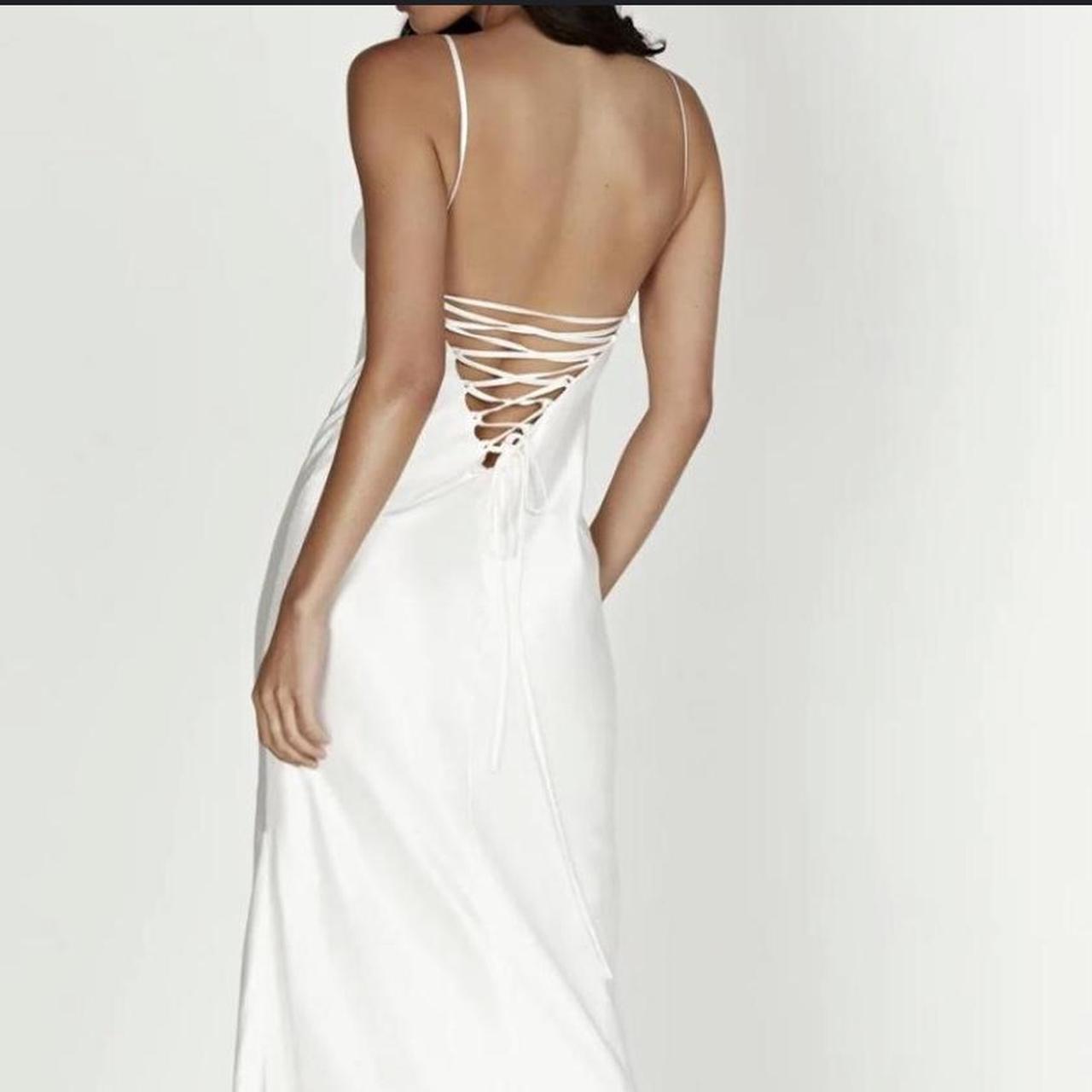 White meshki silk dress with strappy low back Cora... - Depop