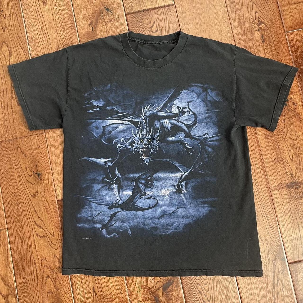 Faded distressed liquid blue dragon tee True to size... - Depop