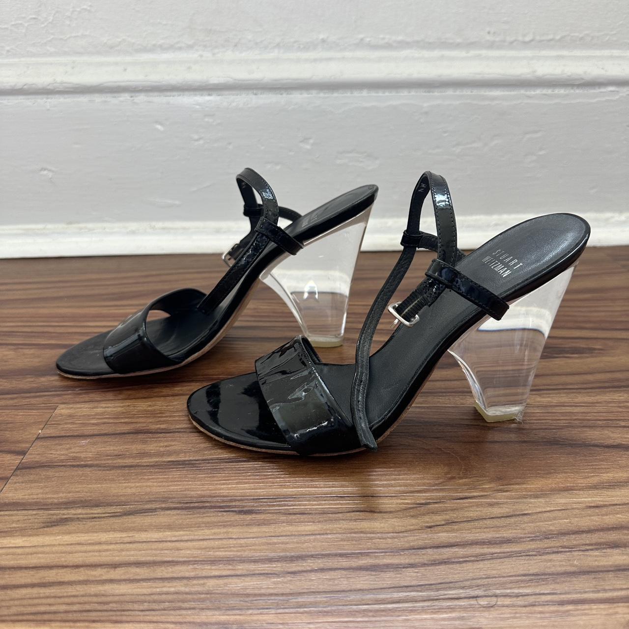 Rare Vintage Stuart Weitzman black leather and clear... | Depop