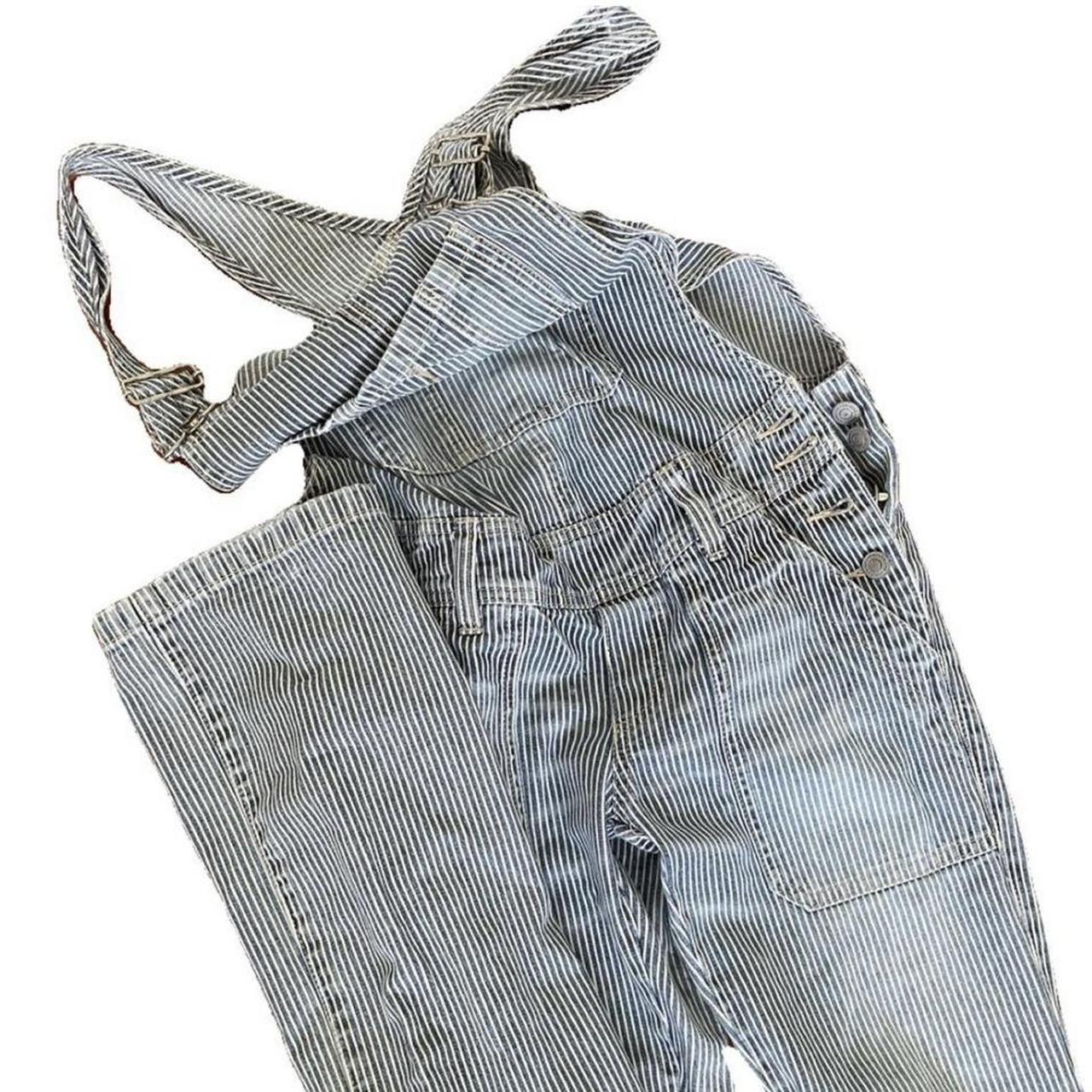 VINTAGE BLUE STRIPED OVERALLS Tag says size small,... - Depop