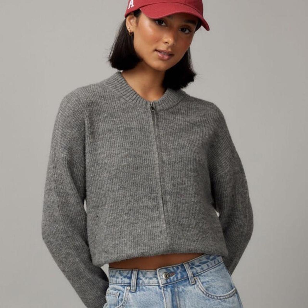 Grey knit bomber jacket Size M RRP - $39.95 Worn a... - Depop