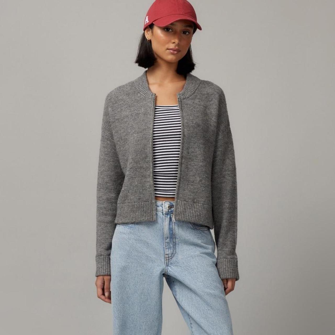 Grey knit bomber jacket Size M RRP - $39.95 Worn a... - Depop