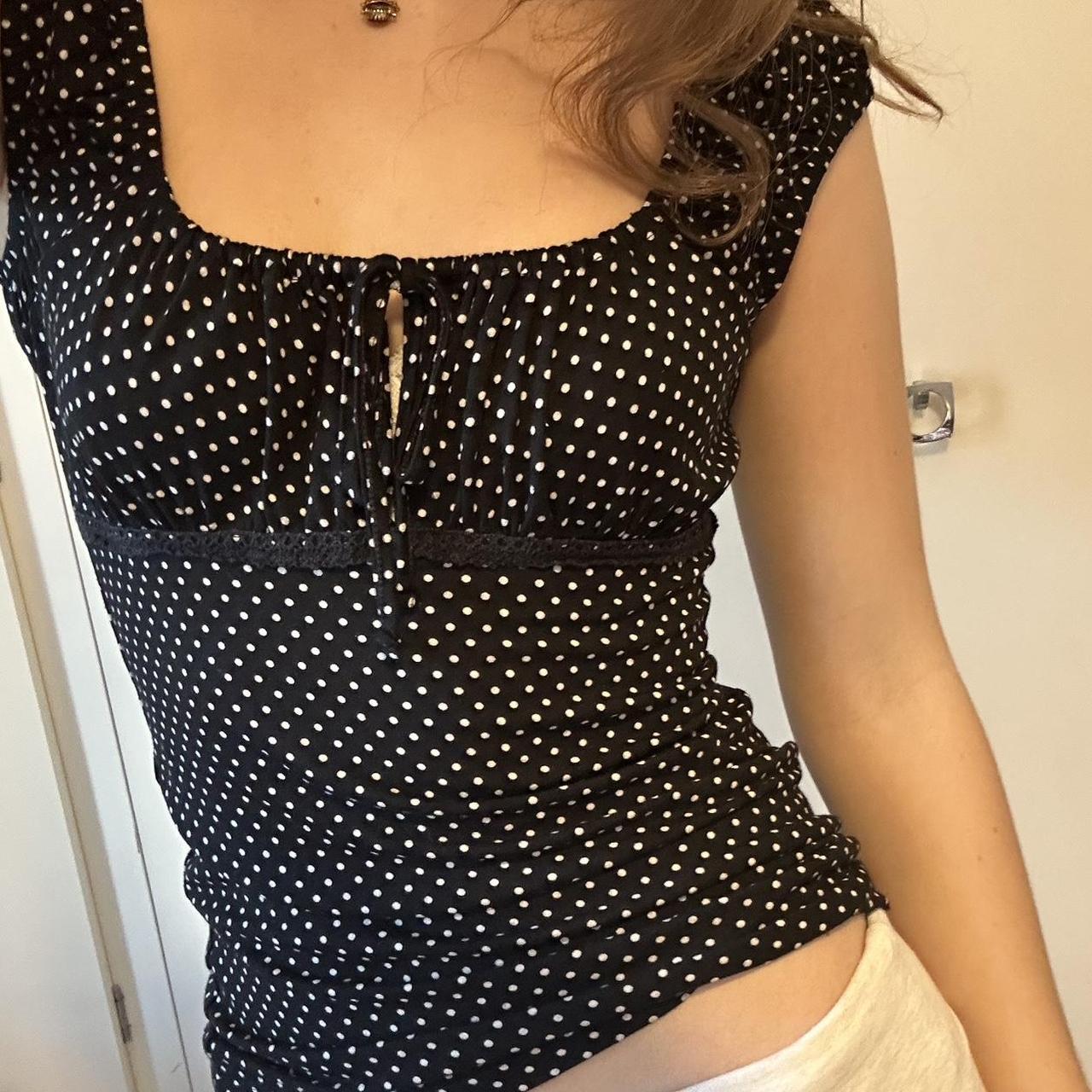 Jane Norman polka dot babydoll top - lace trim and... | Depop