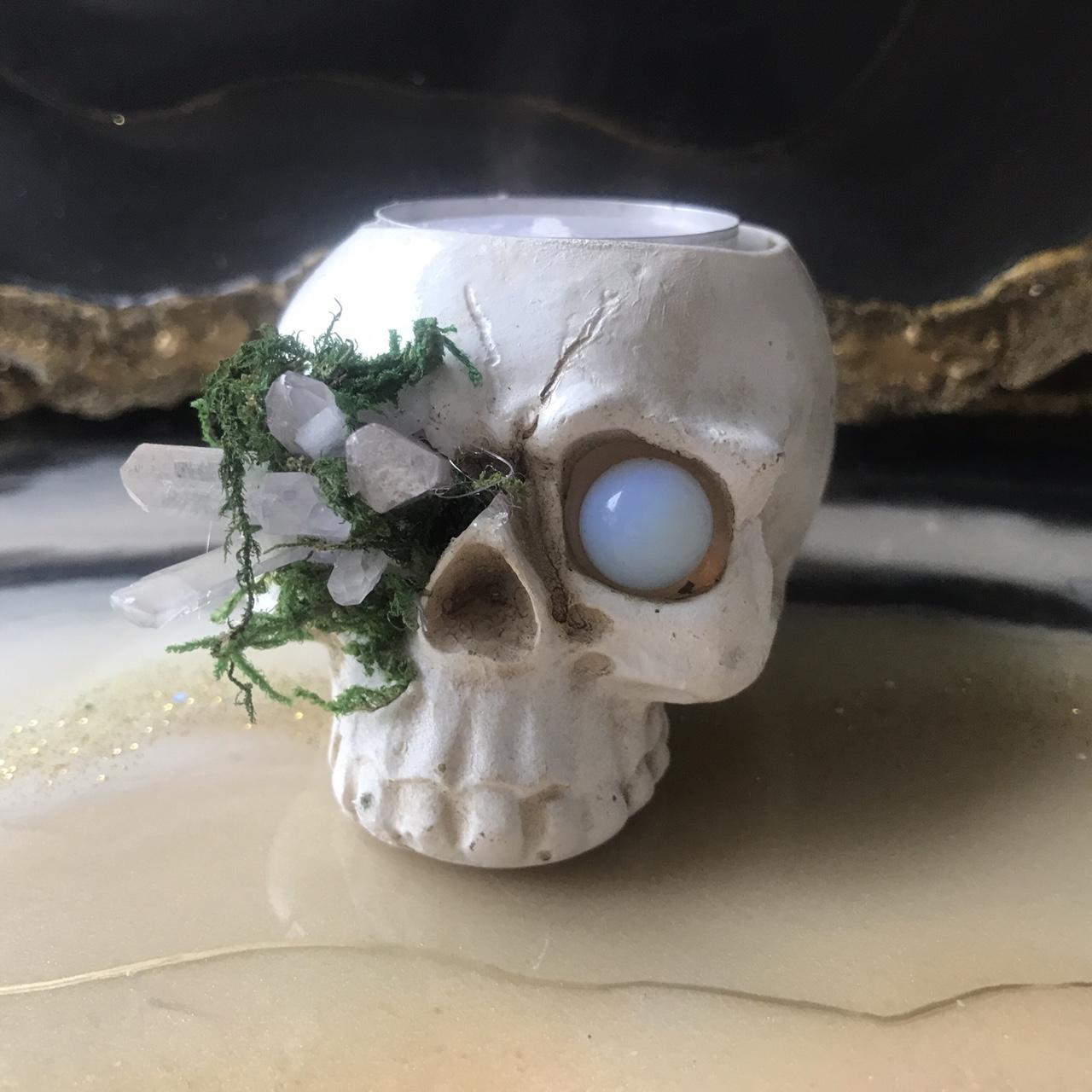 Ceramic Skull with Crystal detailing Handmade by... - Depop