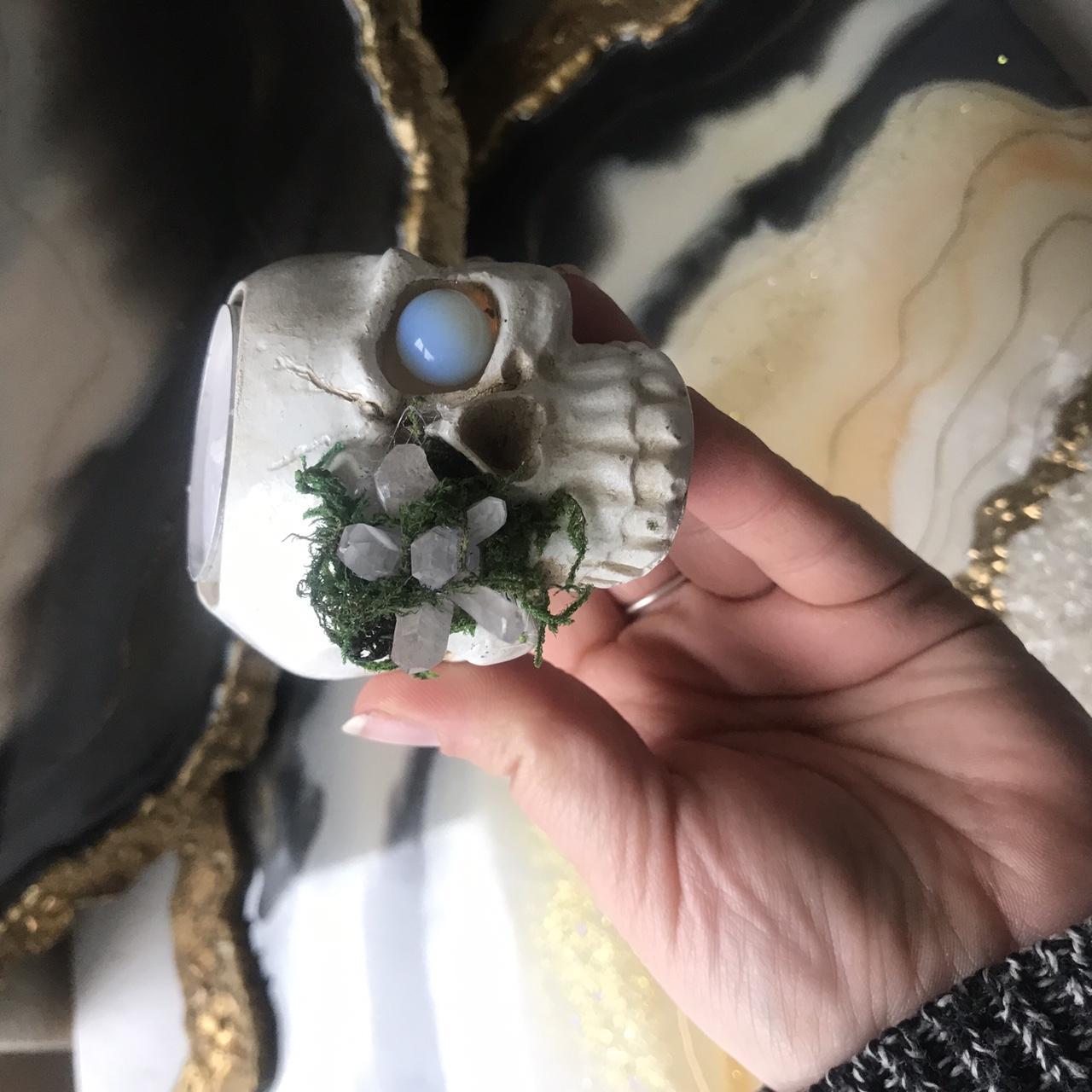 Ceramic Skull with Crystal detailing Handmade by... - Depop