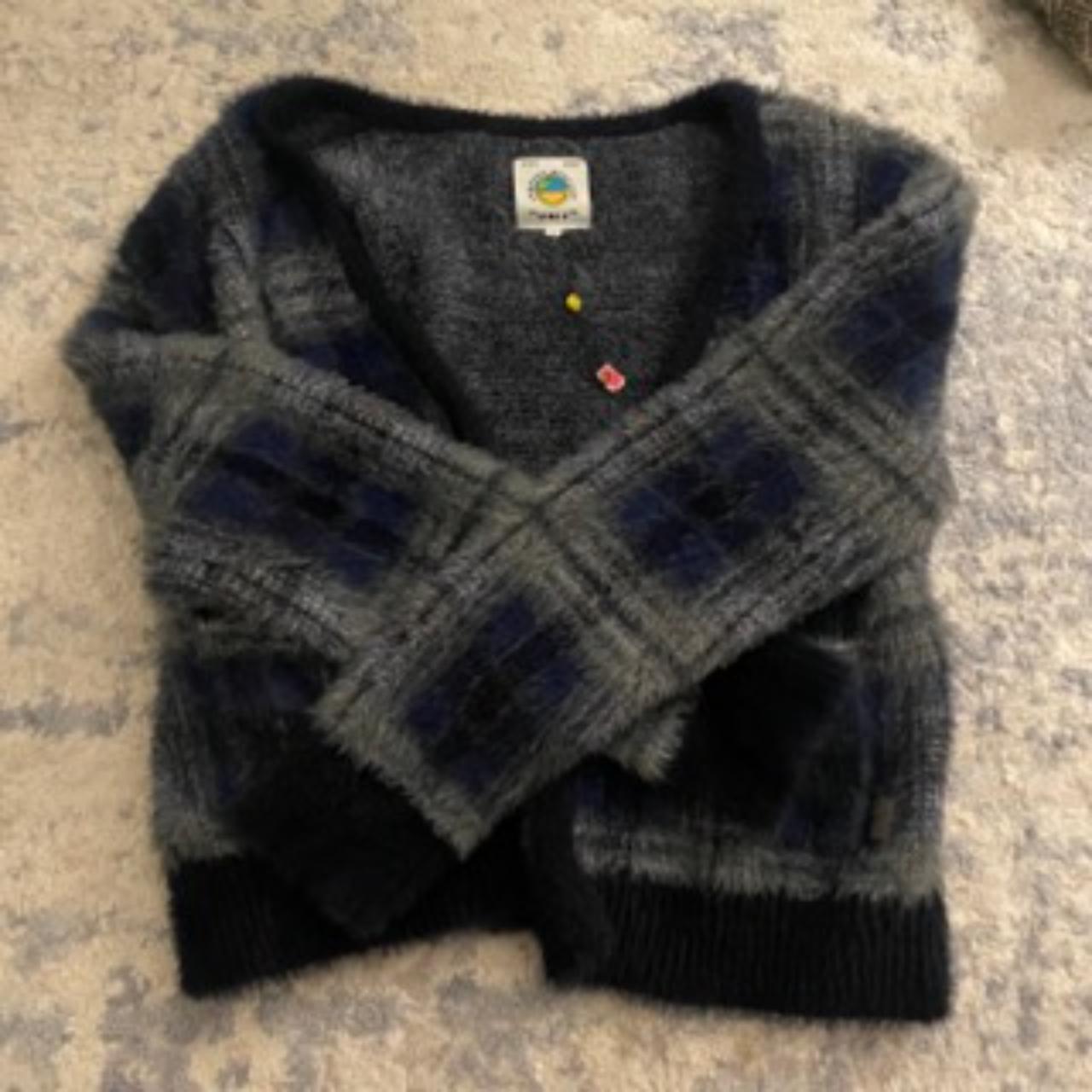 unif blue ty cardigan in size small. worn a few... - Depop