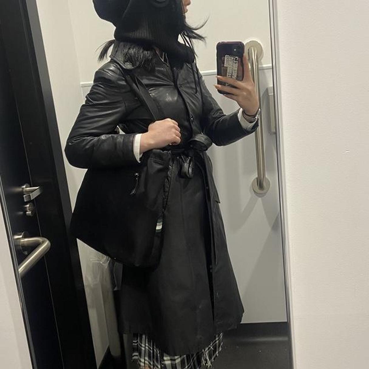 more pics leather trench - Depop