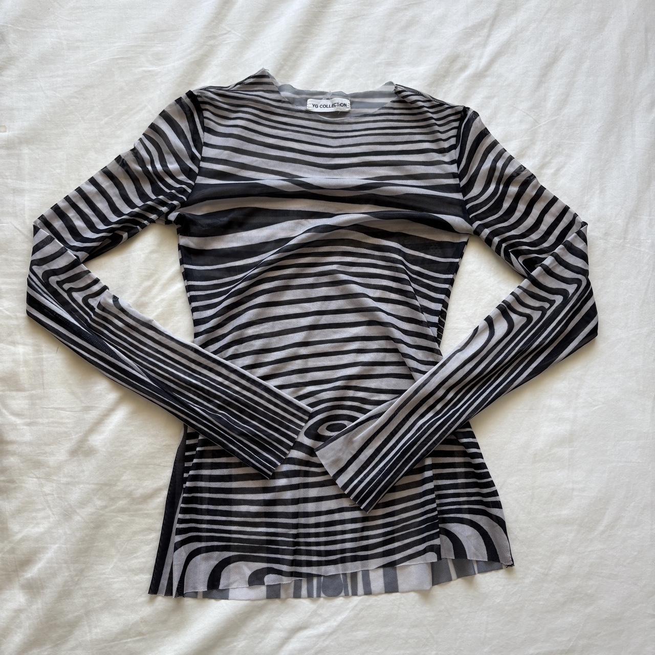 Black and white striped mesh top sooo so flattering!... | Depop
