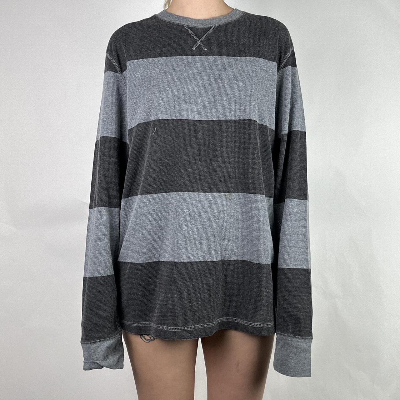 gray and dark gray striped sweater. Arizona brand,... - Depop
