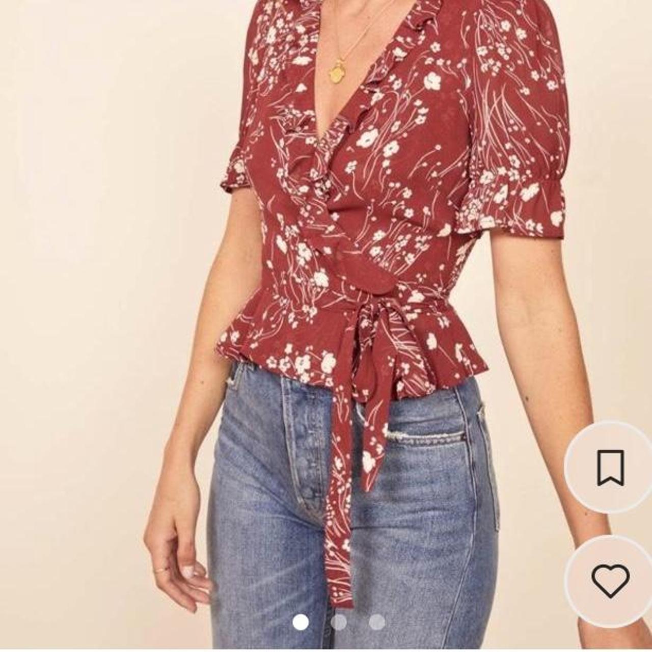 Reformation Women's Red and White Blouse | Depop