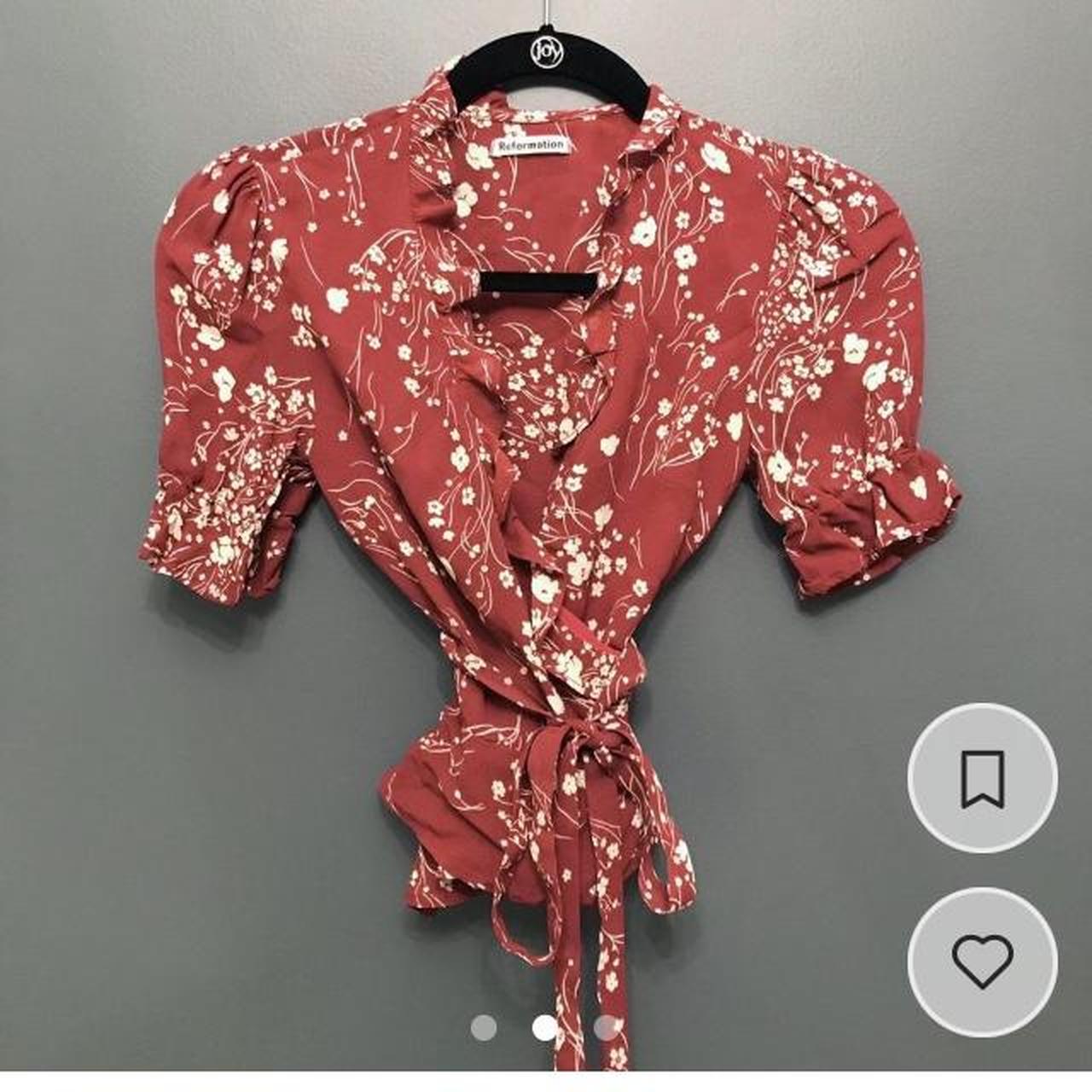 Reformation Women's Red and White Blouse | Depop