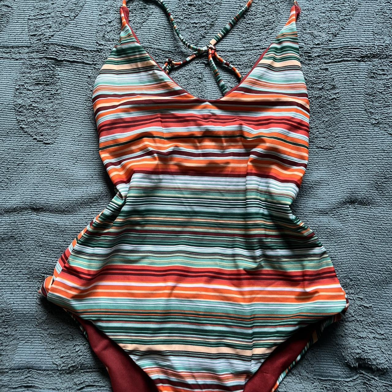 Retro one piece open back swimsuit. Size S - Depop