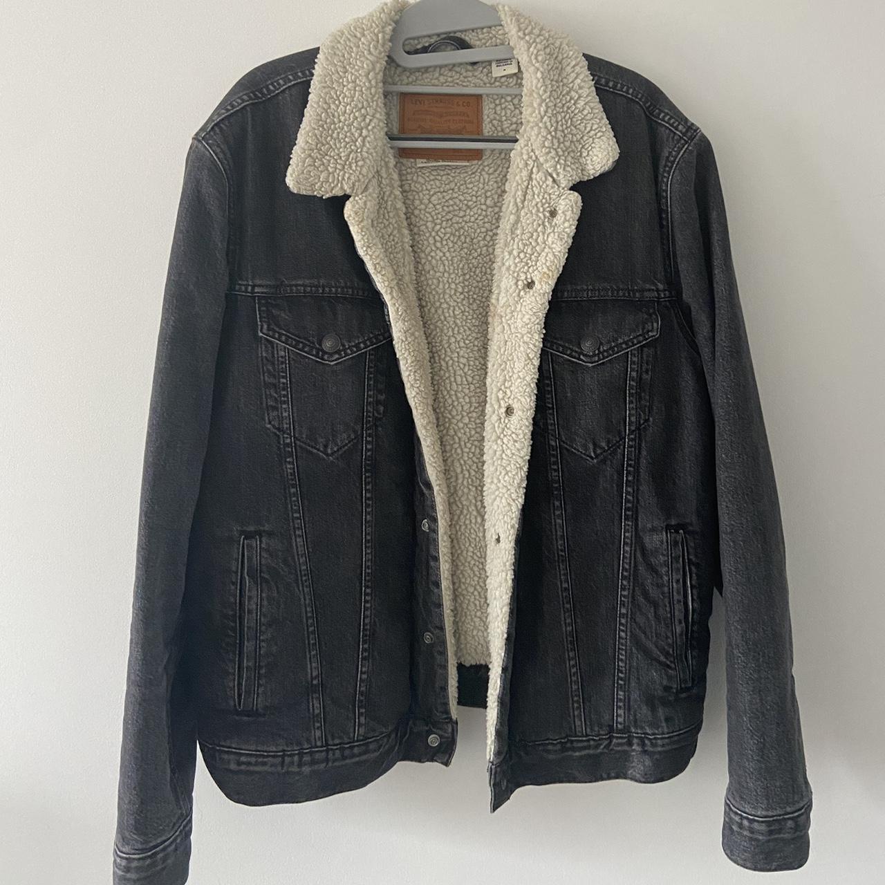 Levi’s charcoal denim jacket with borg collar and... - Depop