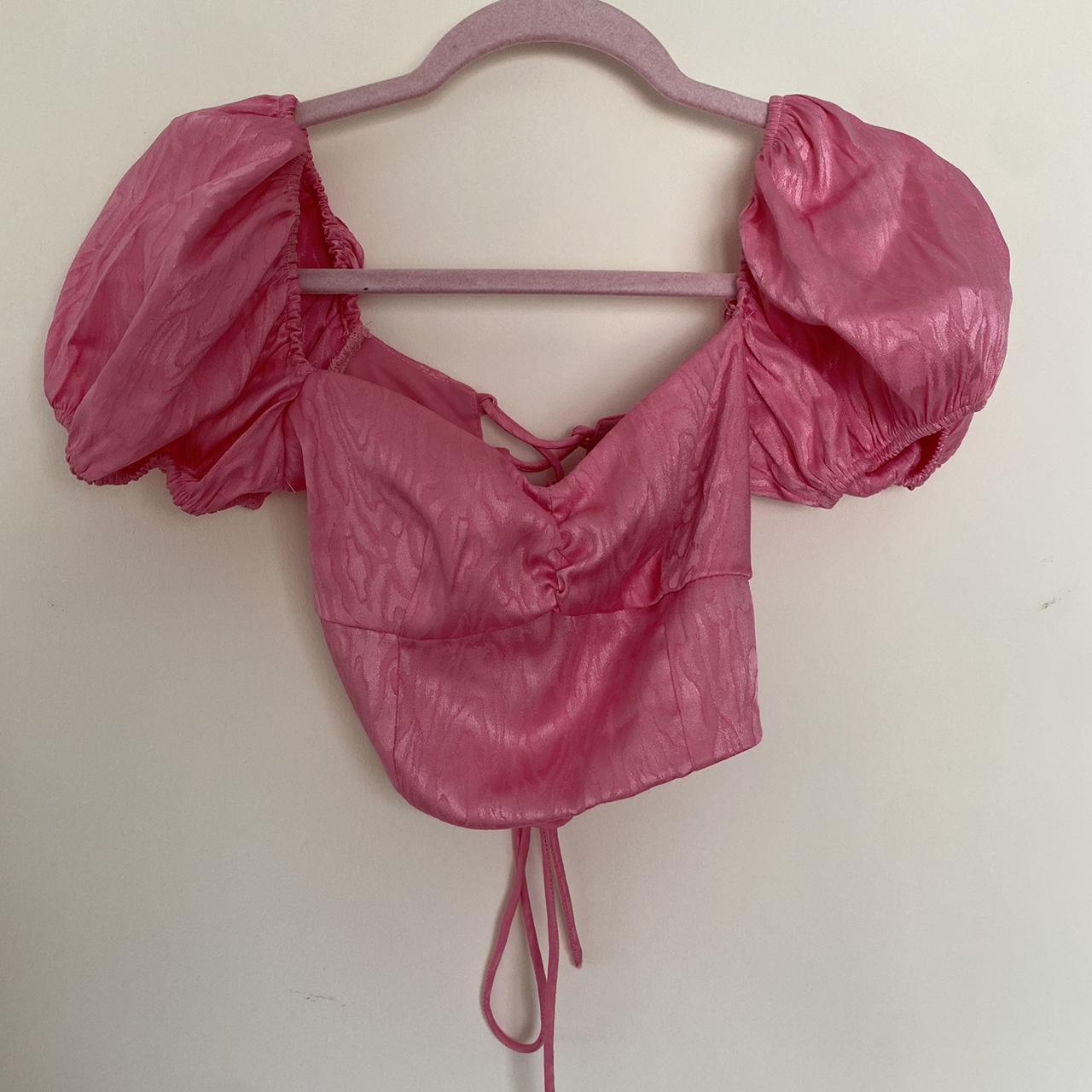 Bershka pink zebra print top. Puff sleeve and corset... - Depop