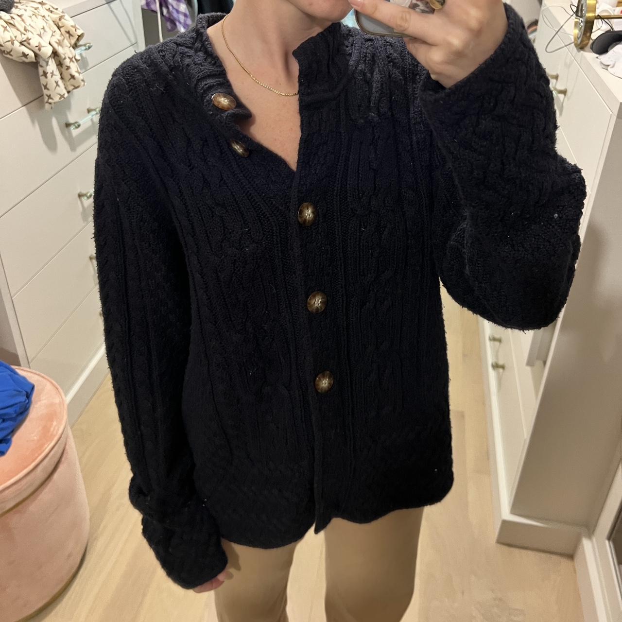 Navy Oversized Button up chord sweater! Vintage... - Depop