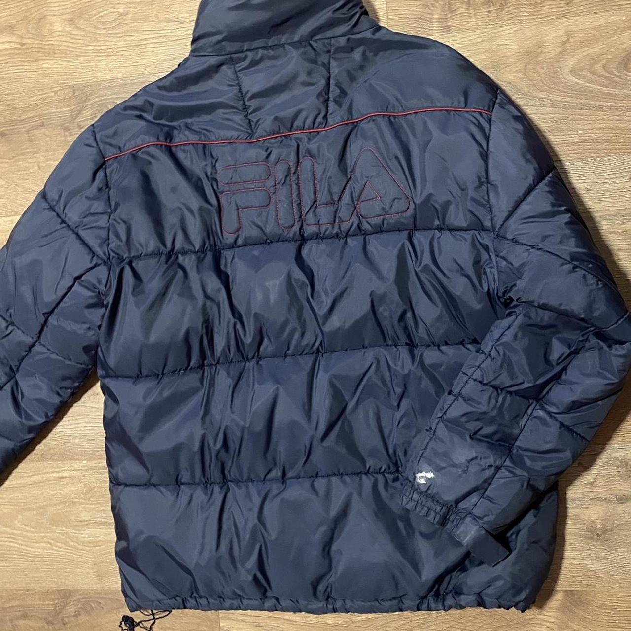 Fila Down Puffer Jacket with Embroidered Spellout... - Depop