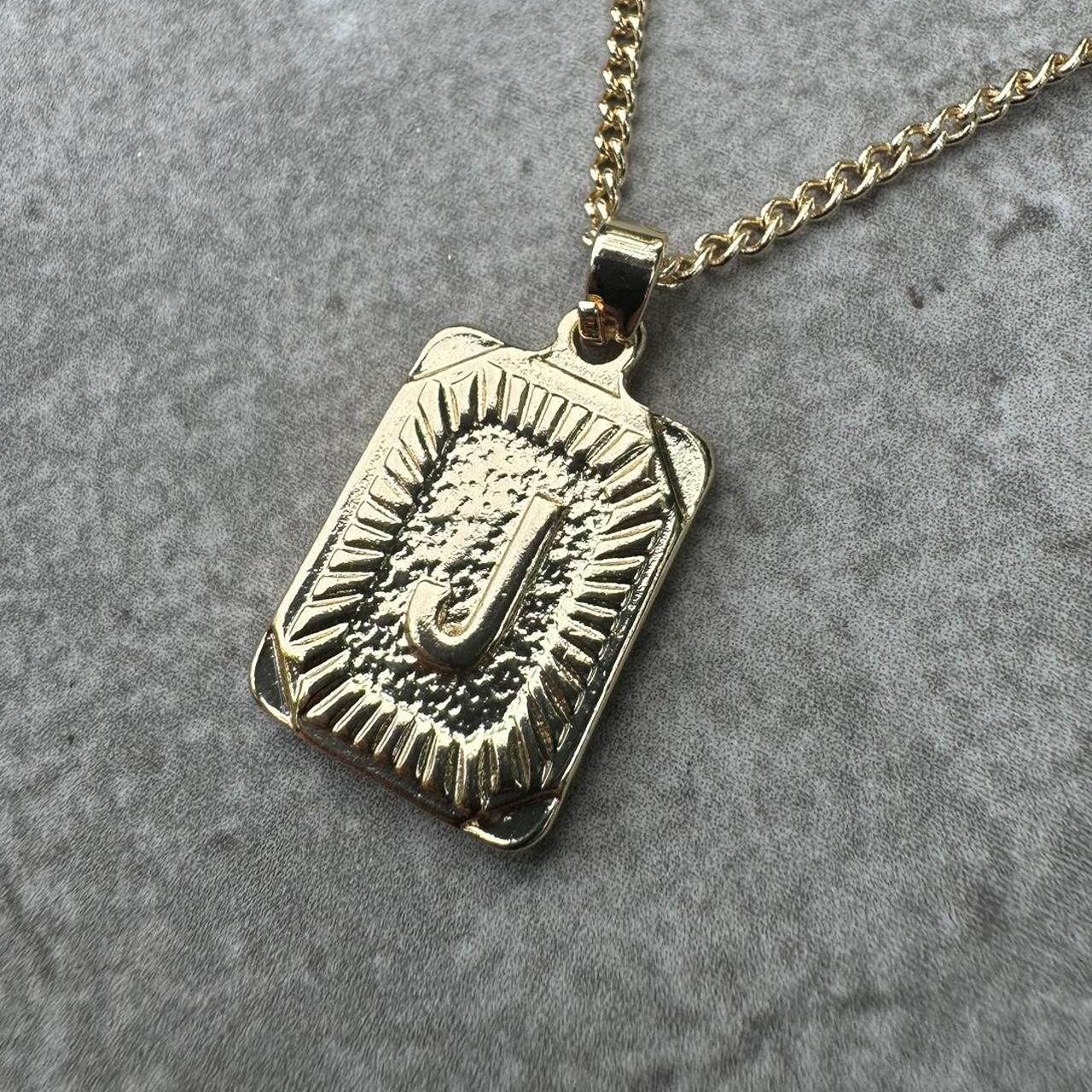 Gold Plated Letter J Initial Pendant with Chain... - Depop