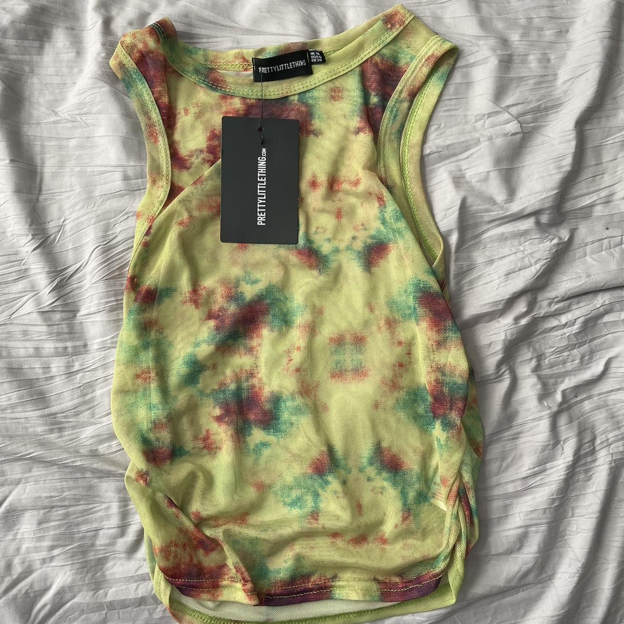 PLT lime green/tye dye mesh tank top with synched... - Depop